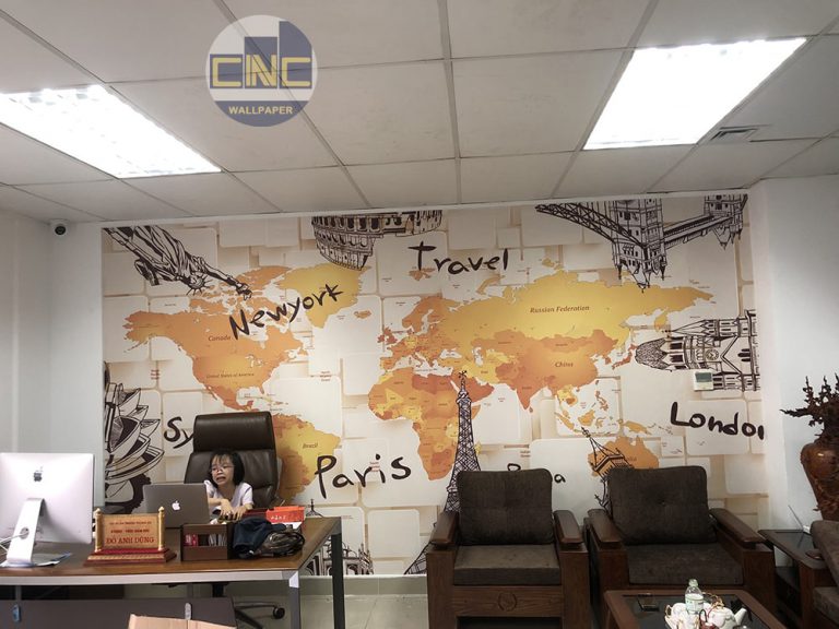 Tranh dán tường 3D đẹp rộn ràng cho nhà phố kết hợp kinh doanh